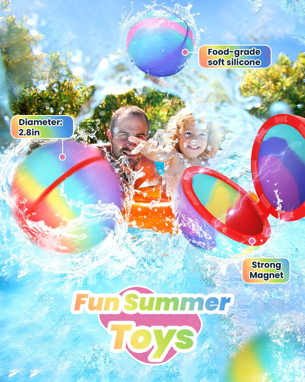 Soppycid Reusable Water Balloons (Rainbow Version）